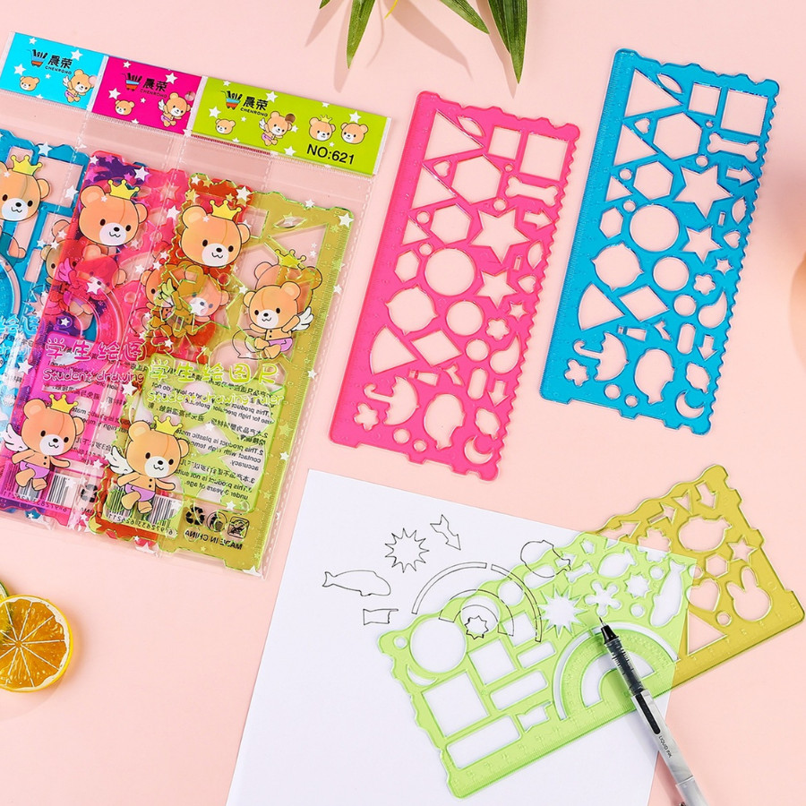 Pack Of 2 Pieces Geometric Drawing Ruler Cartoon Various Shapes For ...