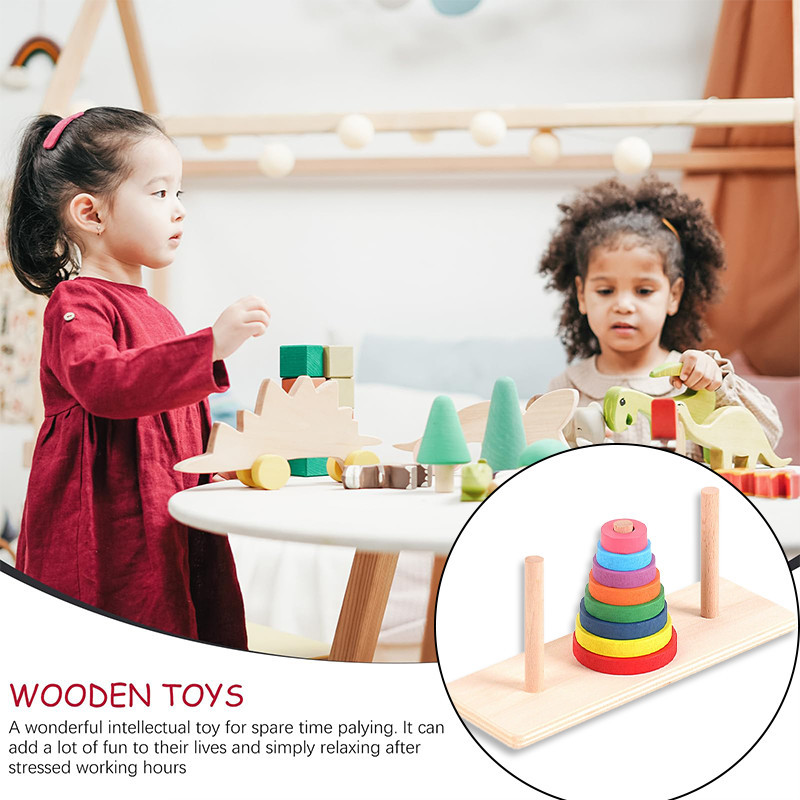 8 Layer Tower Of Hanoi 8 Rings Building Blocks of Hanoi Tower Wooden ...