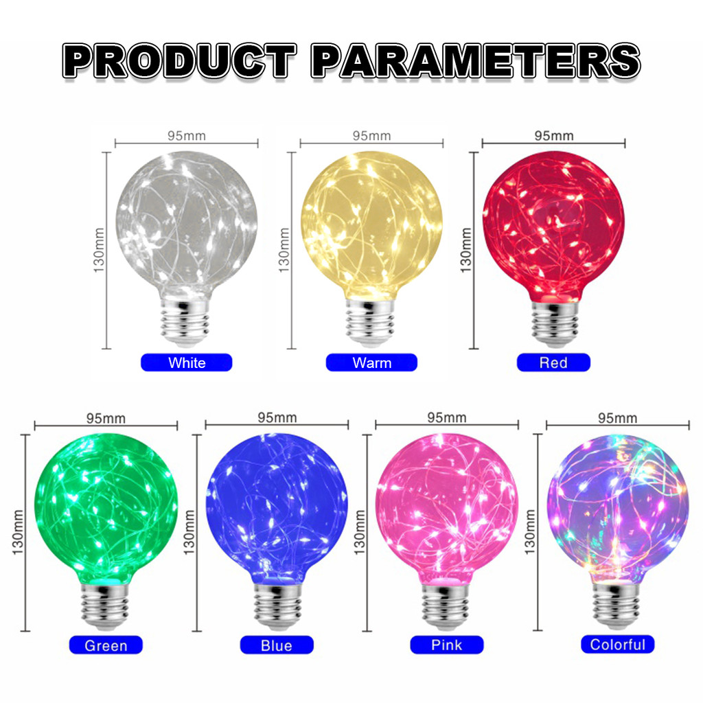Colorful Led Copper Wire Bulb E27 Light 230v Edison Filament G95 Round ...