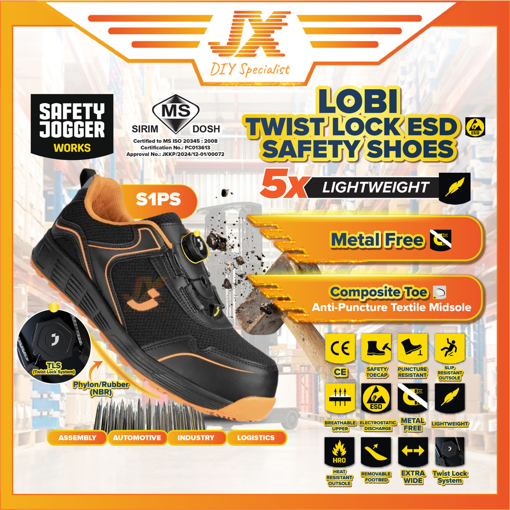 SAFETY JOGGER LOBI S1P Low TLS Twist Lock ESD Safety Shoes Composite ...