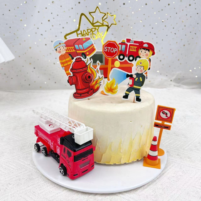Fire Truck Fire Engine Fireman Cake Decorations Cake Topper Kek Hiasan ...
