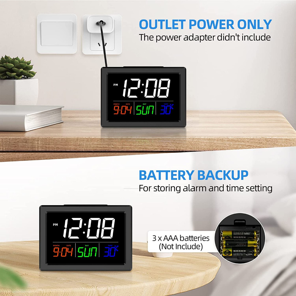 Digital Music Alarm Clock 8 Ringtones with Snooze Function 5.3" Large ...