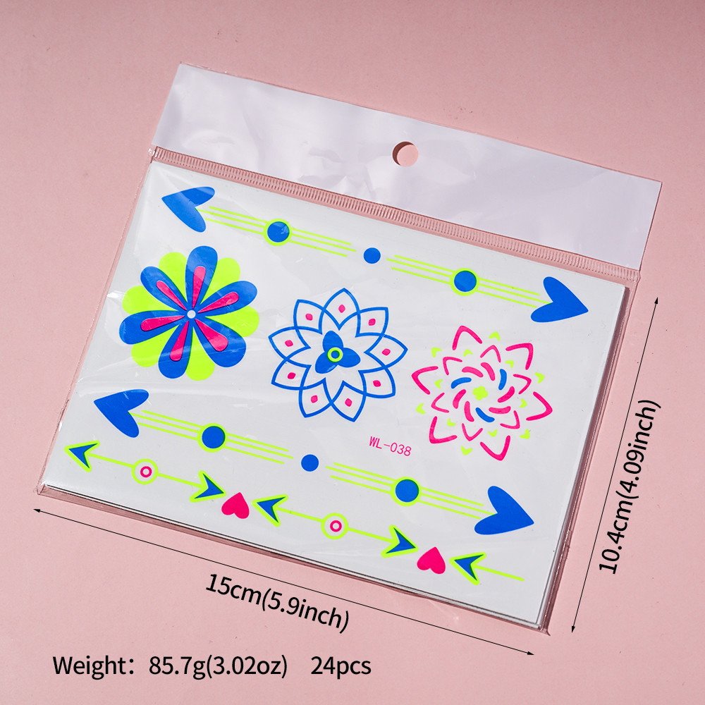 Luminous Temporary Tattoos Stickers UV Neon Fluorescent Glow in the ...