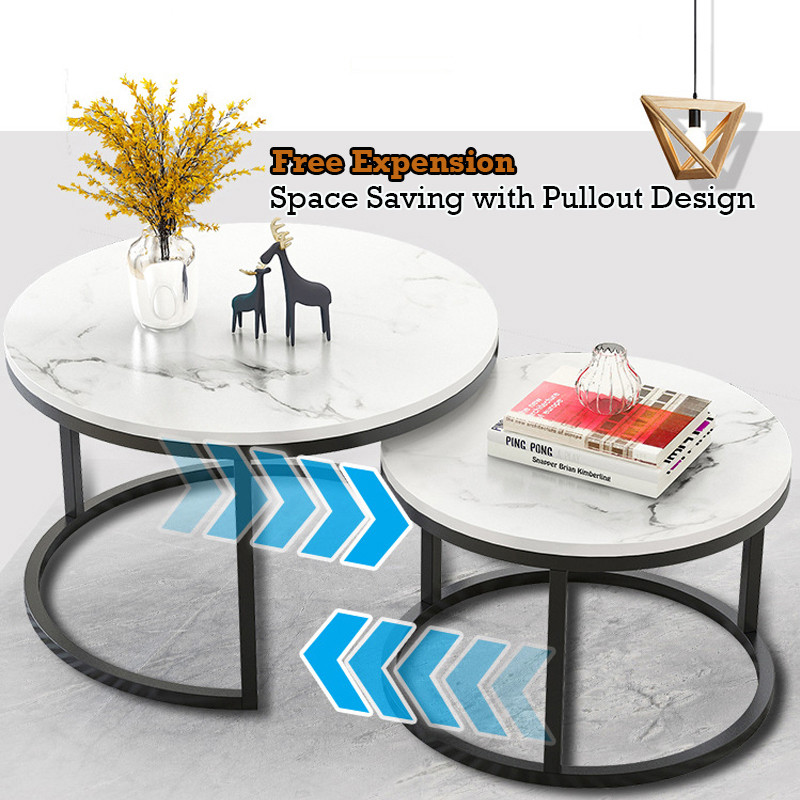 SKplus 2 In 1 Flexible Coffee Round Tables Marble Texture Table Nordic ...