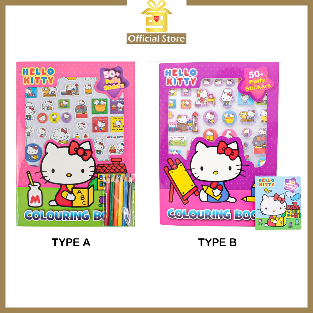 Hello Kitty Colouring Book with Colour Pencils & Puffy Stickers Set ...