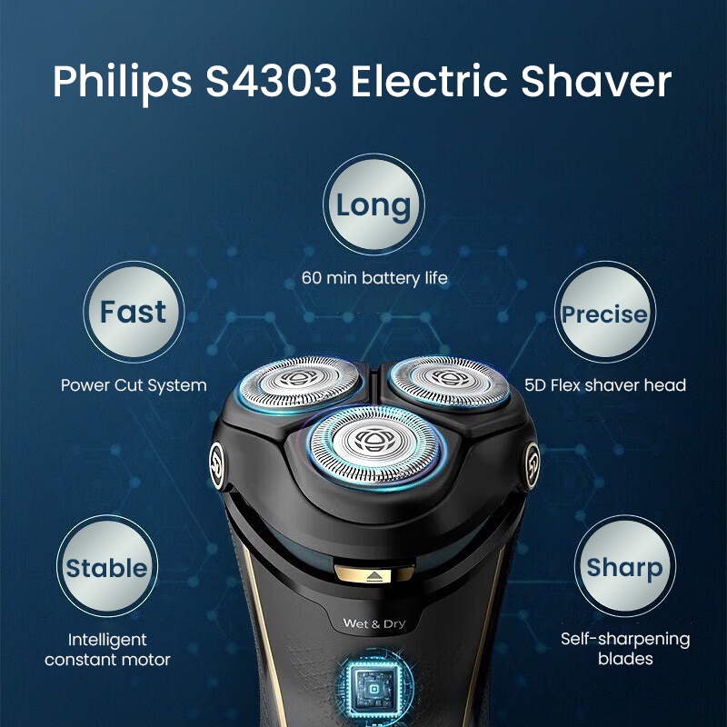 Philips Shaver for Men PowerCut System S4303 IPX7 Waterproof Shaver ...