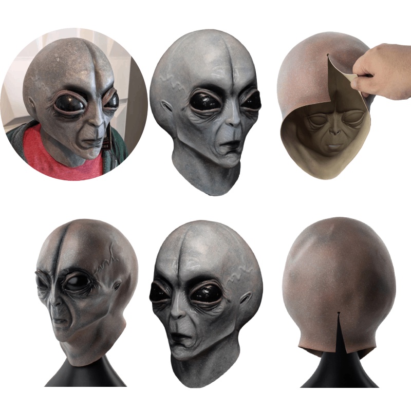 3d Alien Halloween Latex Mask Grey Headgear Costume Horror Accessory ...