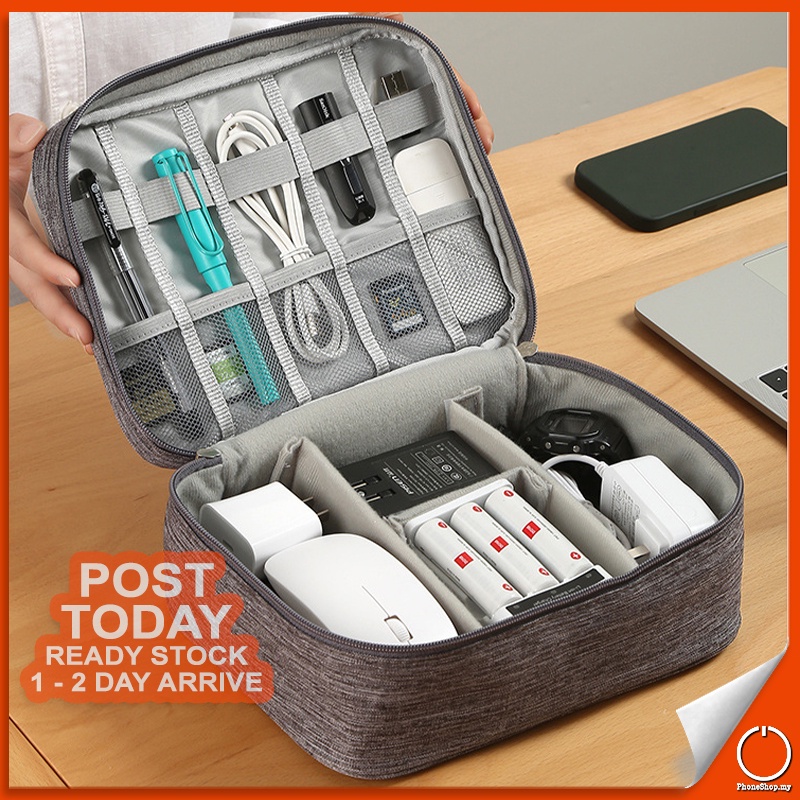 𝐒𝐇𝐎𝐂𝐊𝐏𝐑𝐎𝐎𝐅 Multi Compartment Electronic Gadget Storage Bag USB Cable ...