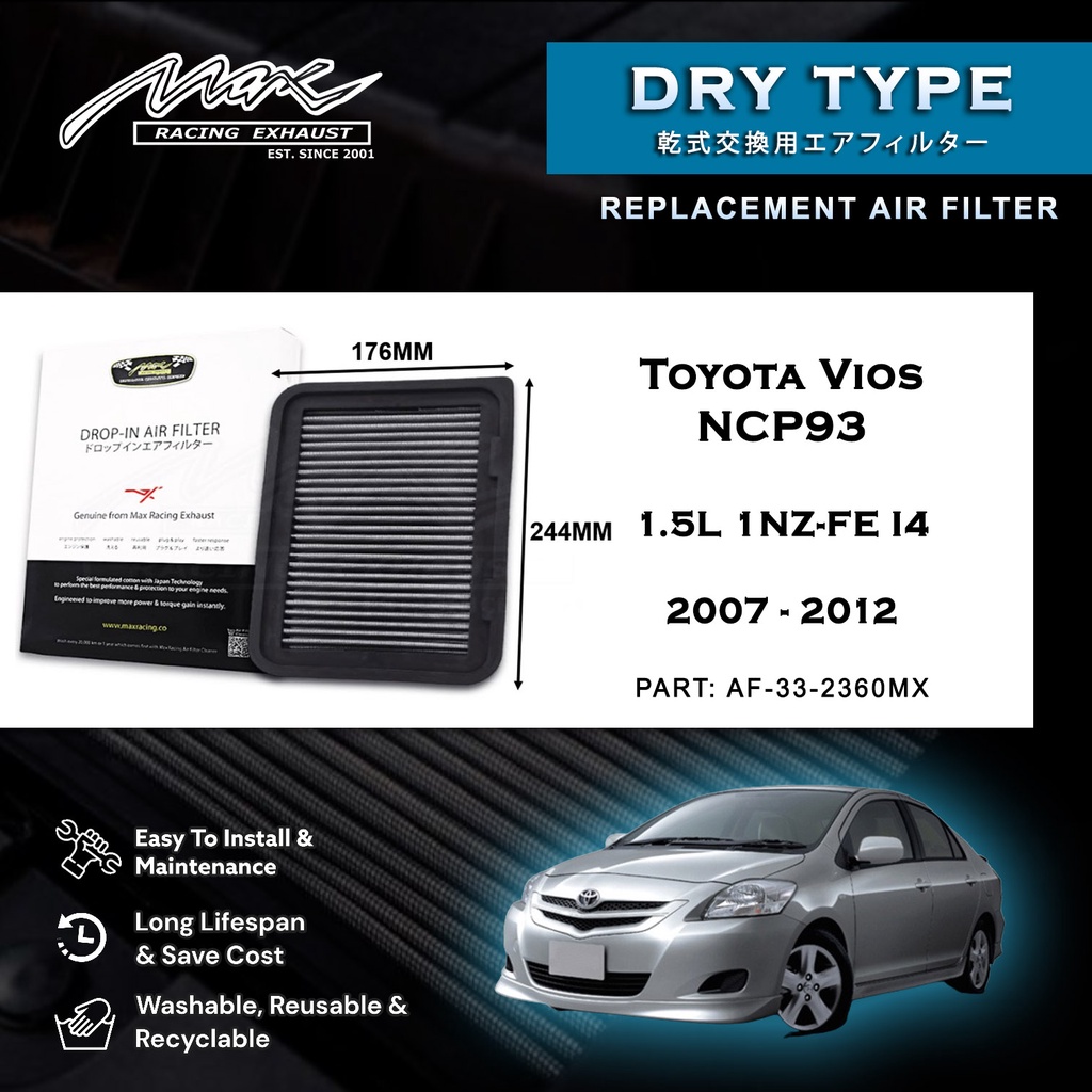 Toyota Vios NCP93 1.5L 1NZ-FE I4 2006 to 2013 33-2360MX Max Racing ...