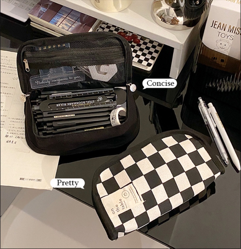 Checkerboard Pencil Case Large Capacity Storage Bag School Office ...