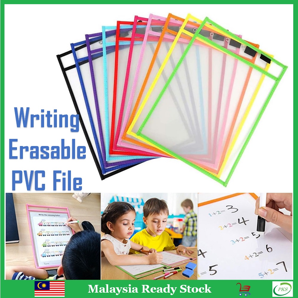 Dry Erase Pocket Whiteboard Marker Pen Erasable A4 PVC File ...