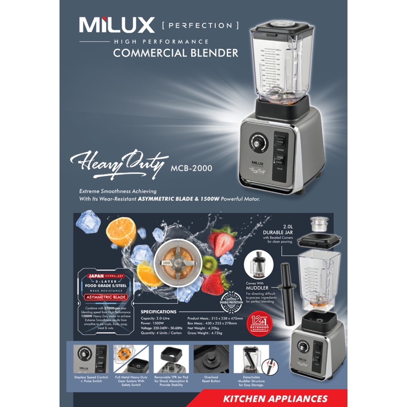 Milux Blender Heavy Duty MCB2000 攪拌機 Blender Buah MCB-2000 | Shopee ...