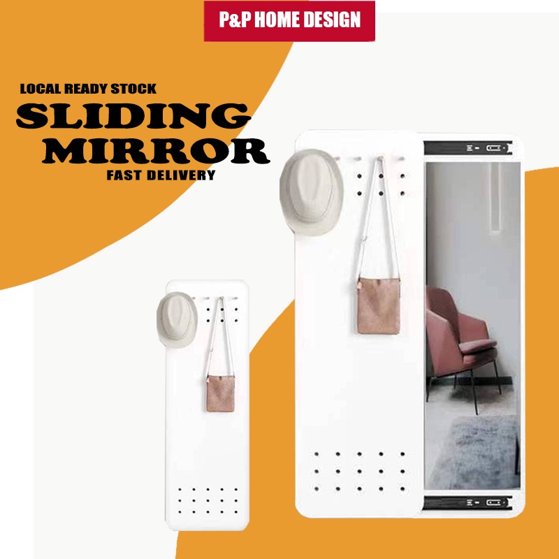 Sliding Invisible Mirror Cermin Panjang Hidden Wall Mirror 挂镜 Hang ...