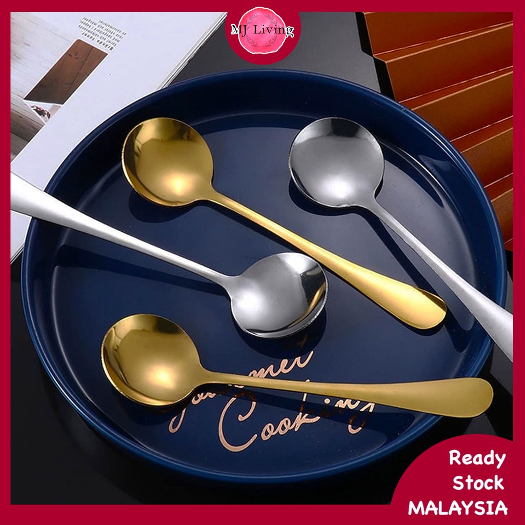 Stainless Steel Round Spoon Fruit Dessert Soup Small Round Spoon ...