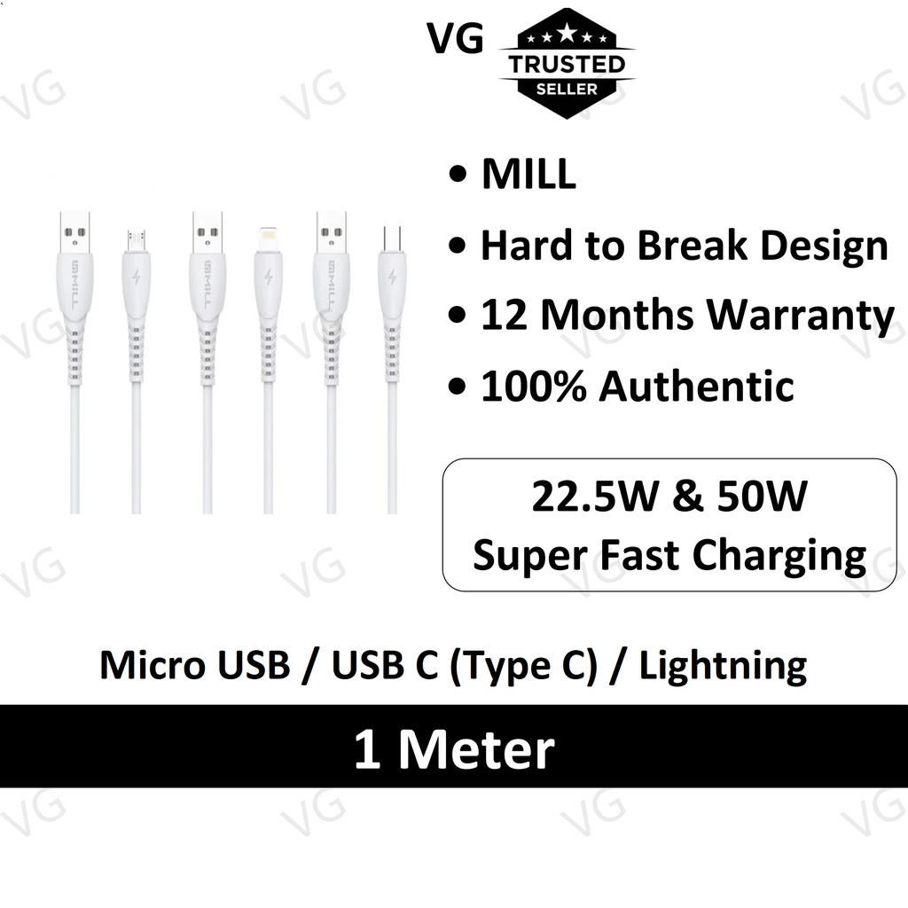 [100% ORIGINAL MILL] MILL L22 Premium Super fast charge USB Cable with ...