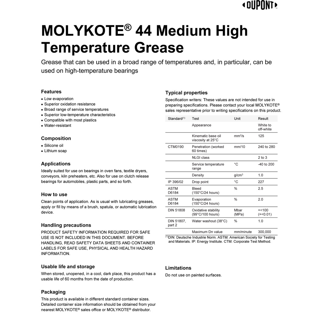 MOLYKOTE 44 Medium High Temperature Grease 44M 1KG by Dow Corning ...