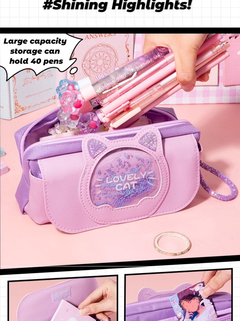 Large-capacity Kawaii Multi-functional Quicksand Pencil Bag Cute ...