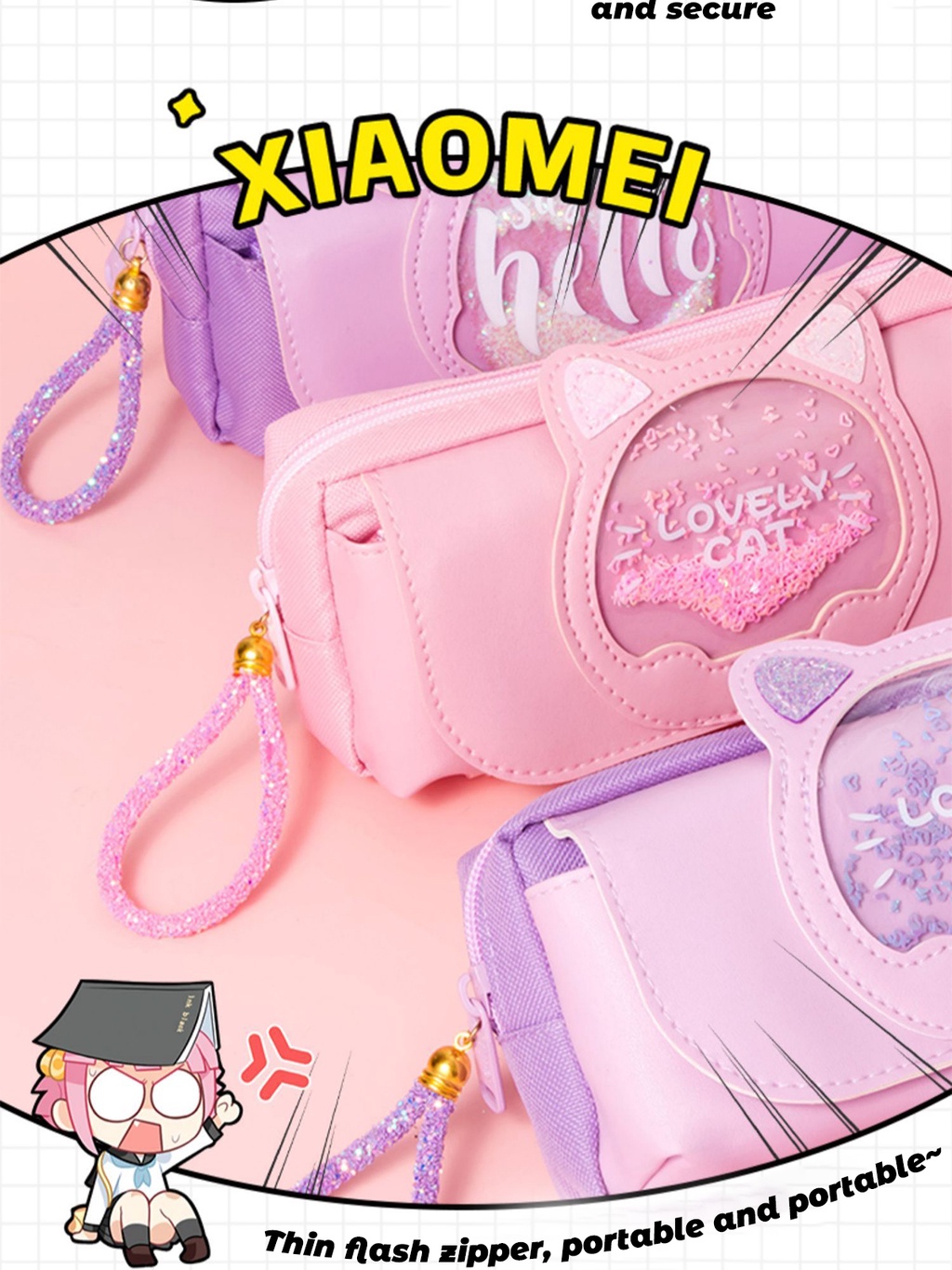 Large-capacity Kawaii Multi-functional Quicksand Pencil Bag Cute ...