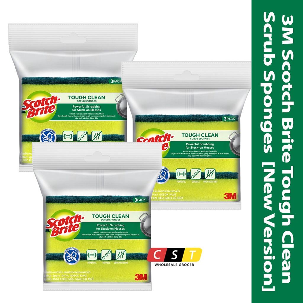 3M Scotch Brite Tough Clean Scrub Sponges [New Version] (3 Pieces) X ...