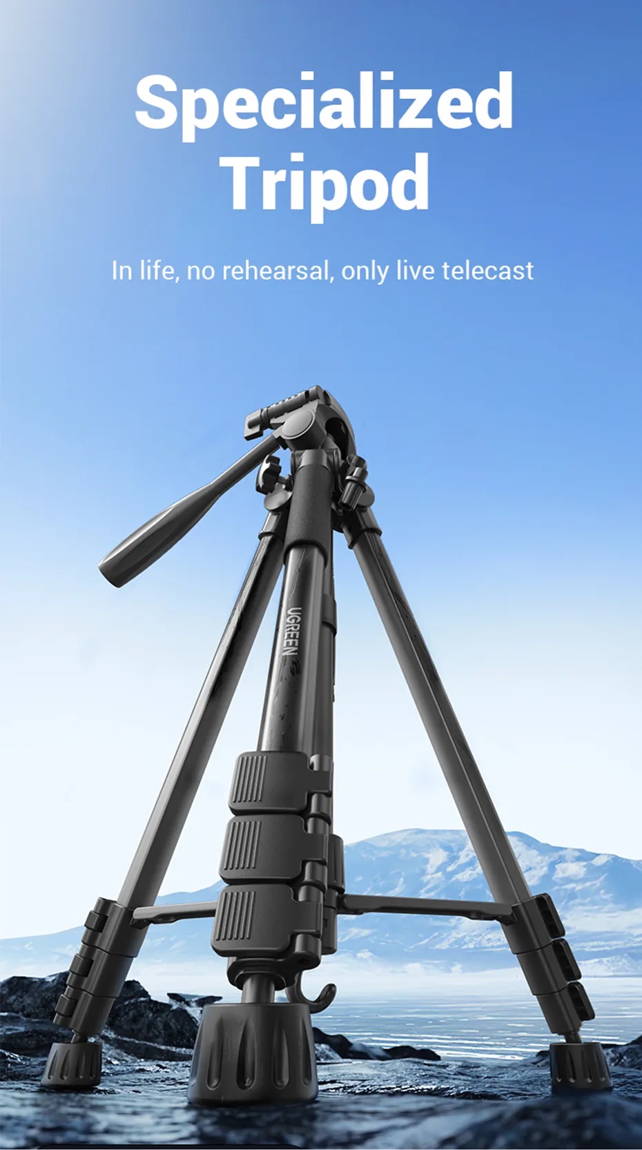 UGREEN Camera Tripod Stable Floor Stand 360 Rotation Aluminum Travel ...