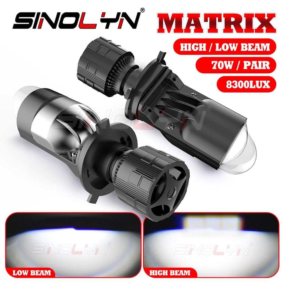 Plug And Play H4 Mini BI LED Projector Headlight Lens H4 HS1 Light 70W Dual Lens High Low Beam ...