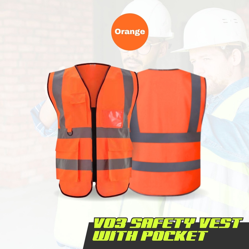 Unisex Reflective Safety Vest Zip Pocket Yellow Orange Zipper Polyester ...
