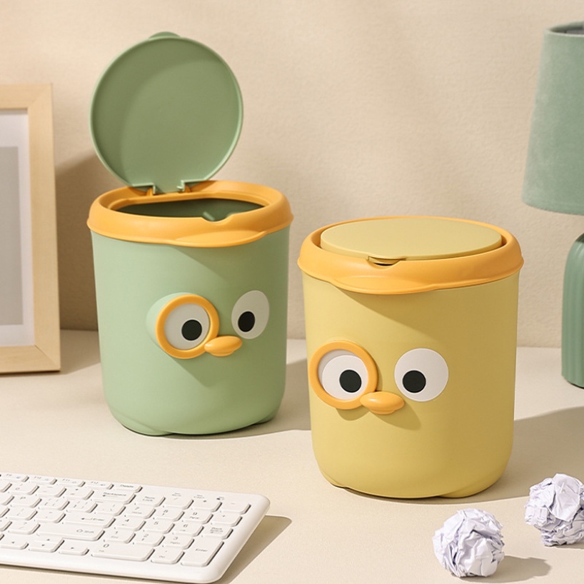 2.2L Cartoon Desktop Trash Can Mini Cute Rubbish Bin With Press Lid ...