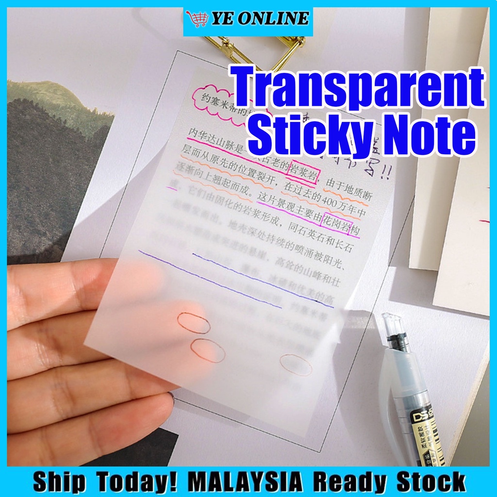 50 Sheets Transparent Sticky Notes Clear Waterproof Memo Pad Waterproof ...
