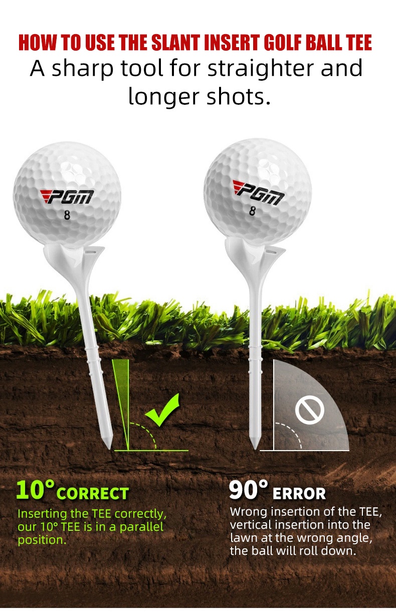 PGM QT031 Custom Logo Packaging Plastic Golf Tees Durable Tile 10 Degree 83mm Oblque Golf Tees ...