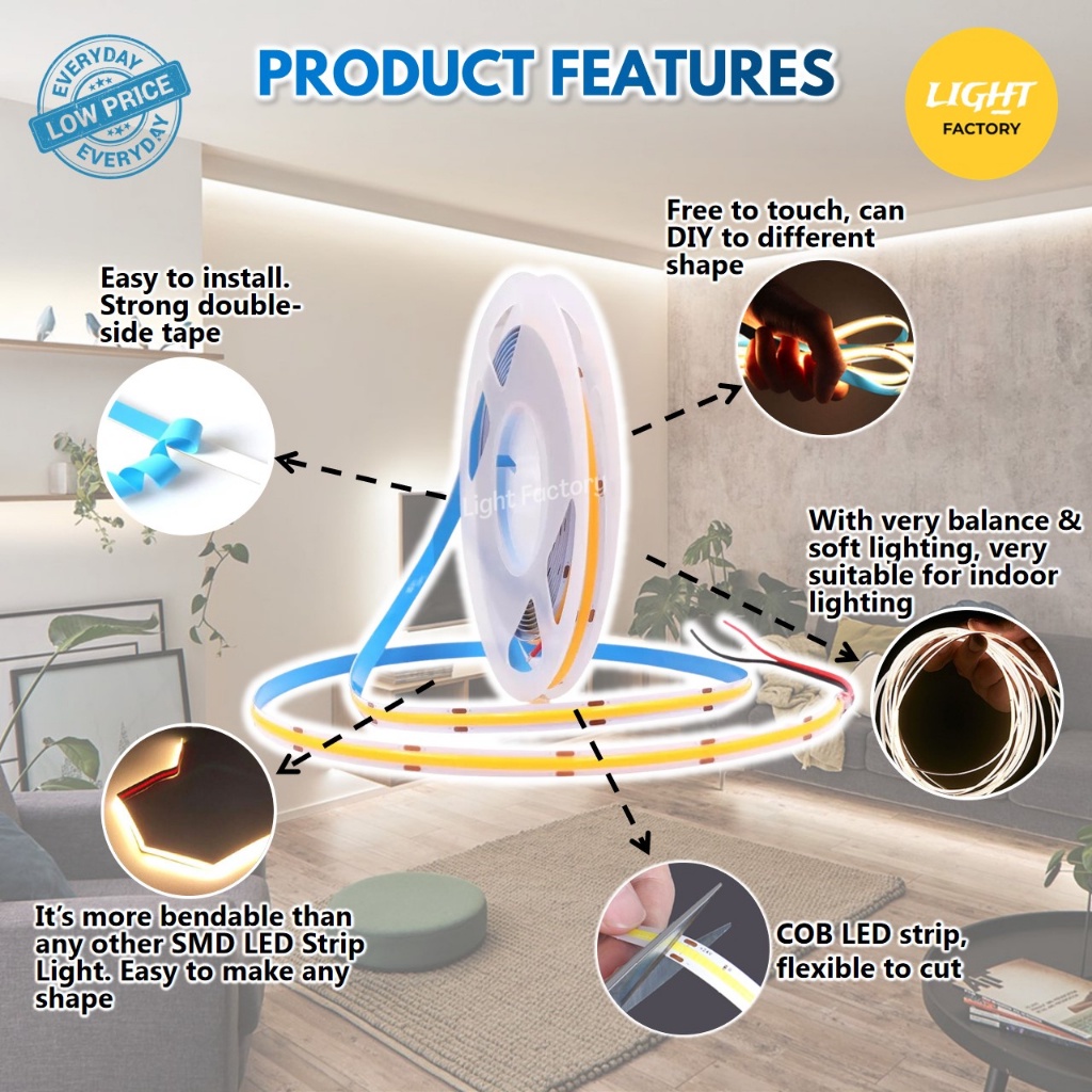 High Quality Switching Power Supply 5 Meter LED Light Strip COB Ultra ...