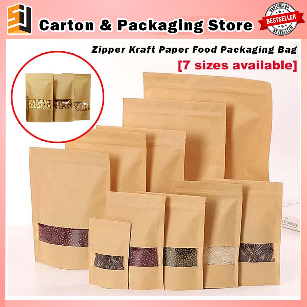 20pcs Zip Paper Bag Lock Food Storage Packaging Bag Kraft Paper Zipper ...