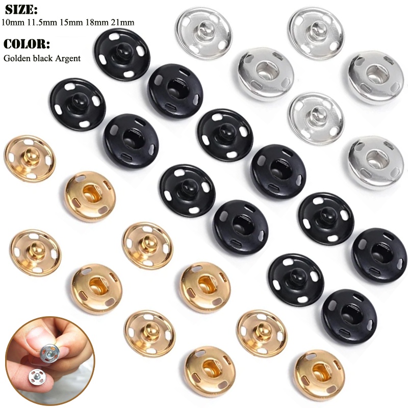10/50 Sets 8mm 10mm Metal Sew-on Snap Buttons Black Silver Color DIY ...