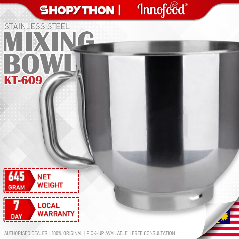 INNOFOOD Mixing Bowl for KT-609 (6.5L) Stand Mixer Original Accessory Polished Stainless Steel ...