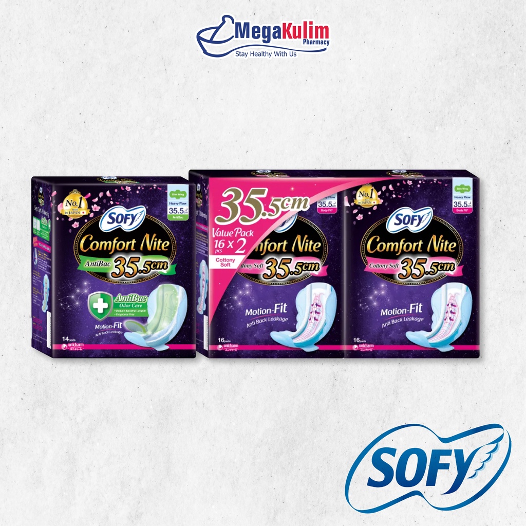 Sofy Comfort Nite 35.5cm Pads Antibac / Cottony Soft (14's / 2x16's ...