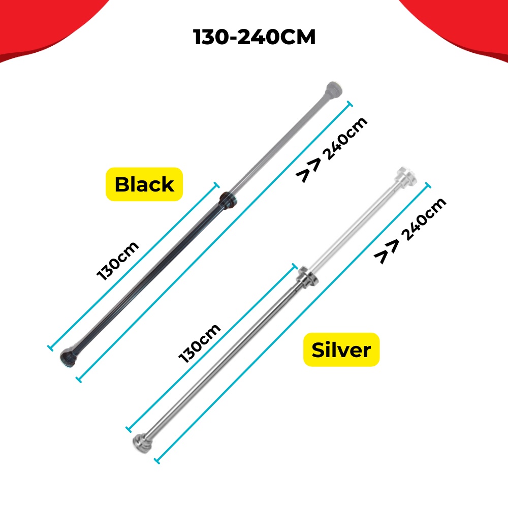 SUPERSAVE Black Stainless Steel Rod Adjustable Curtain Rod Telescopic ...
