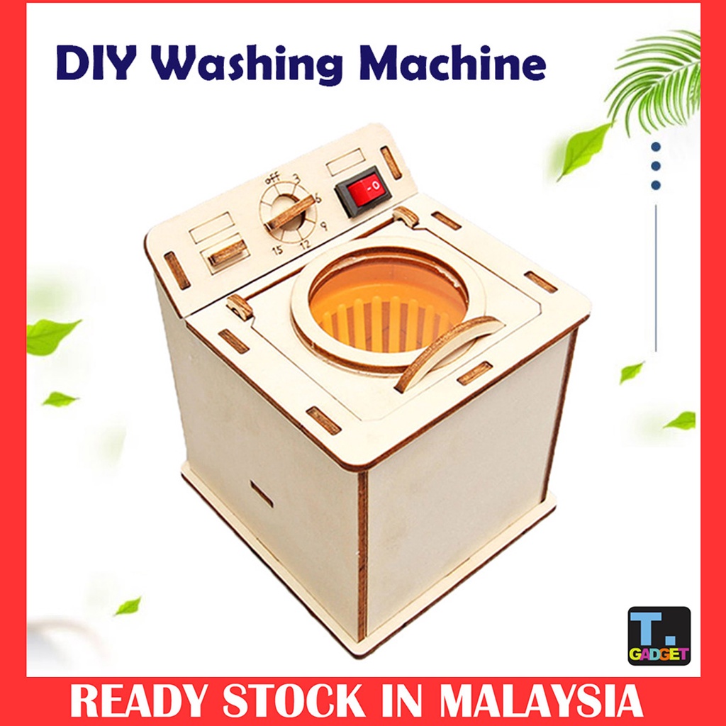 DIY Wooden Washing Machine Toy Handmade Science Experiment Electric Kit ...