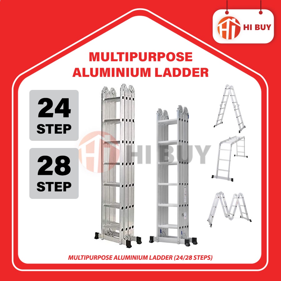 MULTIPURPOSE ALUMINIUM LADDER- HEAVY DUTY (24/ 28 STEPS)/ FOLDABLE ...