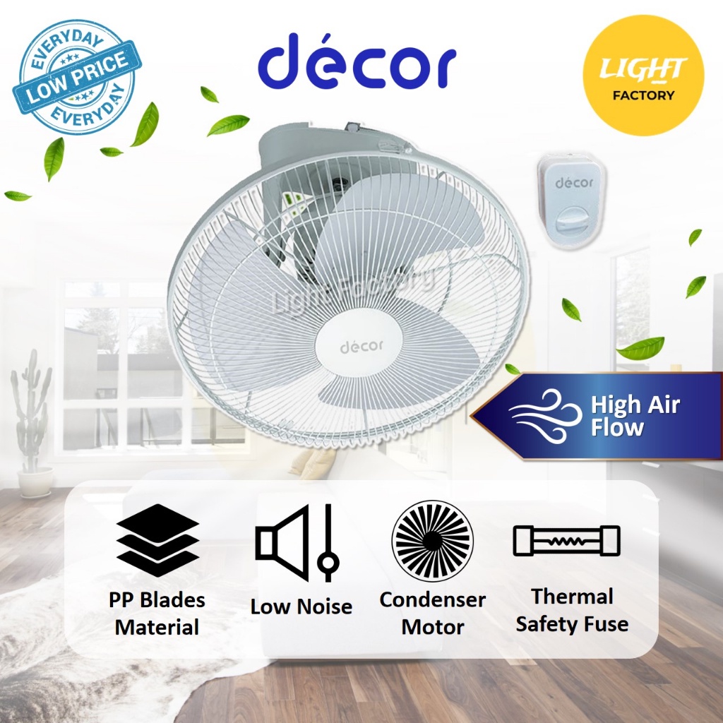 🔥NEW🔥DECOR A68 16'' Auto Fan 3 Blades Wall Fan 3 Speeds with Electronic ...