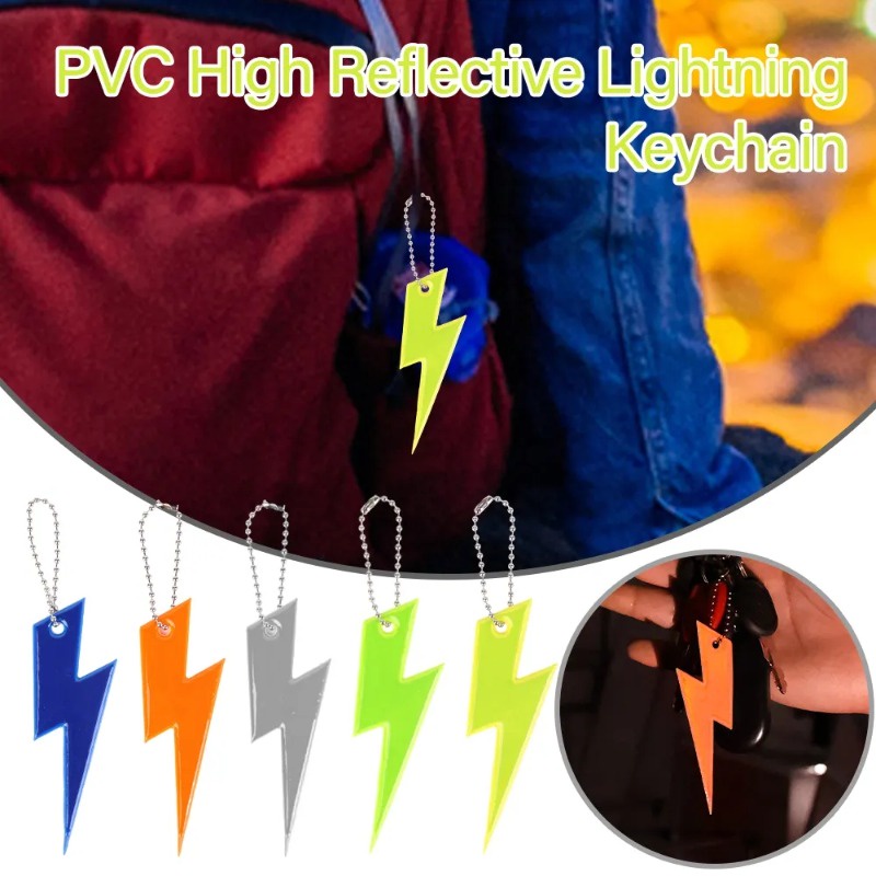 High Visibility Reflective Pendant Keychain Lightning Shape for Bags ...