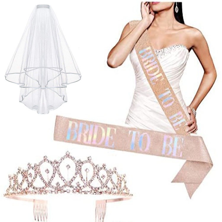 Bride To Be Veil Satin Sash Hiarband Bridal Shower Wedding Decorations ...