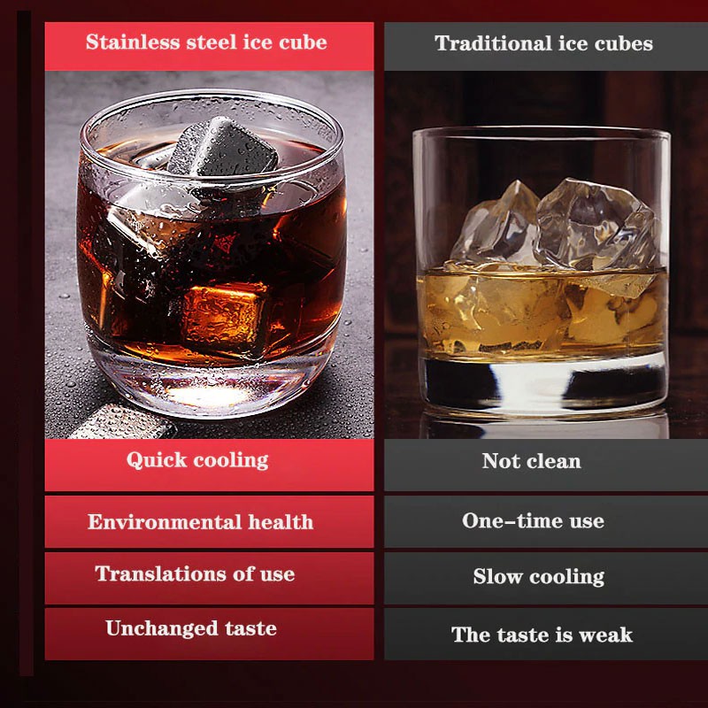 CK Ice Cubes Freezing Reusable Metal Chilling Stones Stainless Steel ...