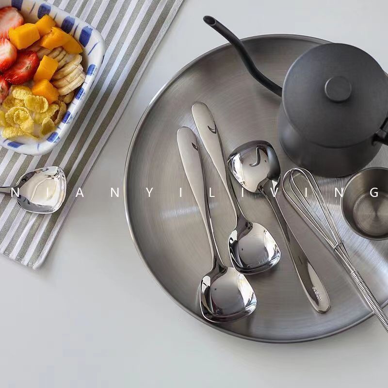 Square head spoon stainless steel long handle flat bottom spoon ...