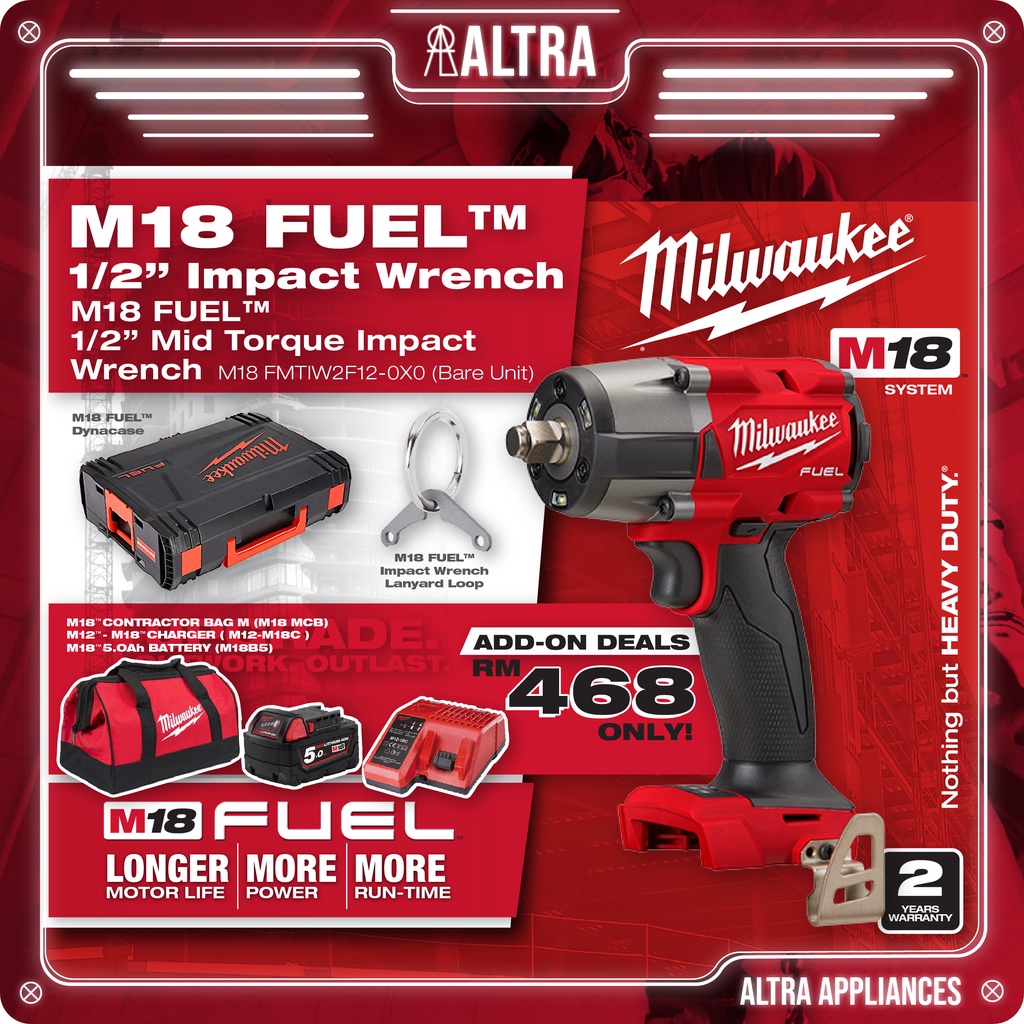 Milwaukee M18 FMTIW2F12 FUEL™ 1/2" Mid Torque Impact Wrench | Shopee ...