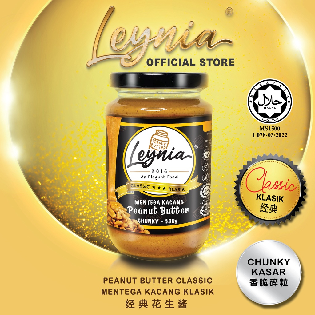 LEYNIA® Peanut Butter Classic 330g - Chunky / LEYNIA® Mentega Kacang Klasik 330g - Kasar ...