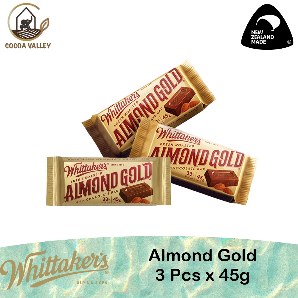 Whittaker's Almond Gold Slab Milk Chocolate Bars 3 X 45G (Made in New ...