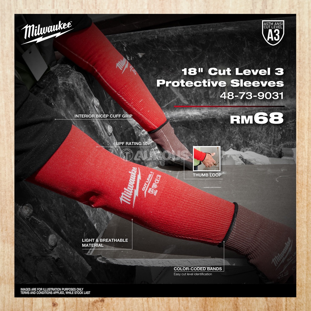 MILWAUKEE 18'' CUT LEVEL 3 LIGHT & BREATHABLE PROTECTIVE SLEEVES WITH ...