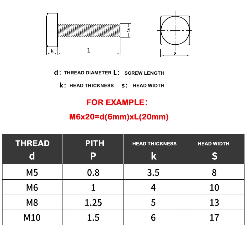 M8 M10 M12 304 Stainless Steel Square Head Bolt Square Screw Rod ...