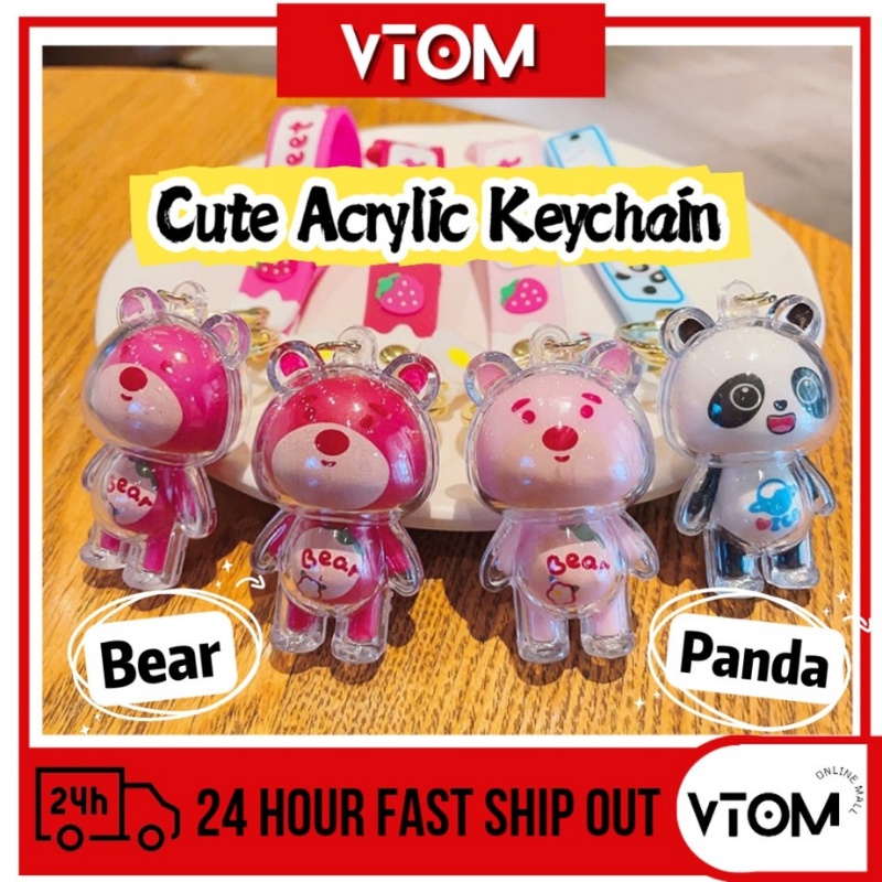 VTOM Acrylic Keychain Cute For Bag Car Keychain Couple Bear Panda ...