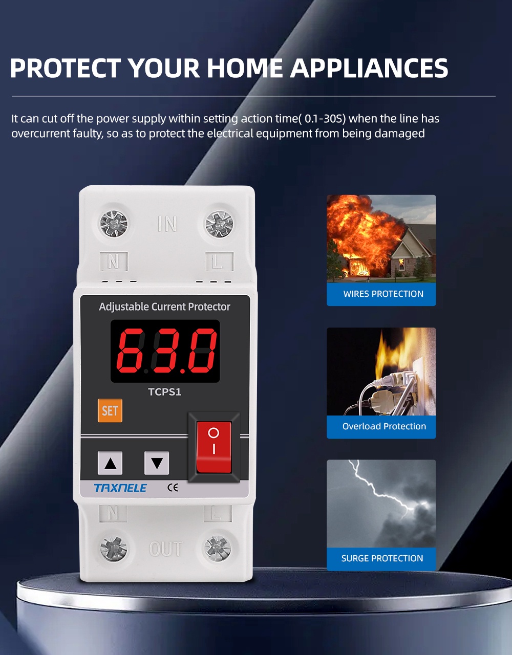 TCPS1 Electric Current limiter with Overload Protection Relay Electronics Circuit Breaker Surge ...