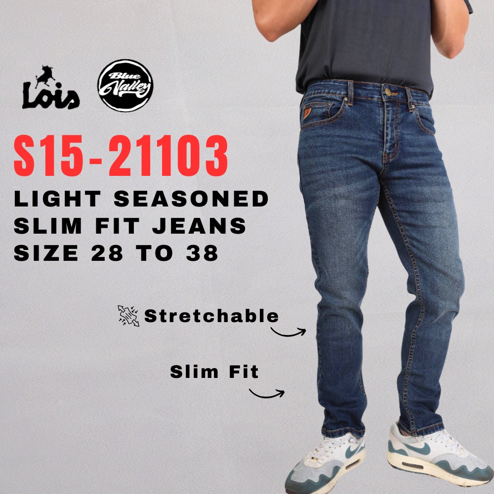 Lois Men's Stretchable Slim Fit Jeans Seasoned Blue S15-21103 | Shopee ...